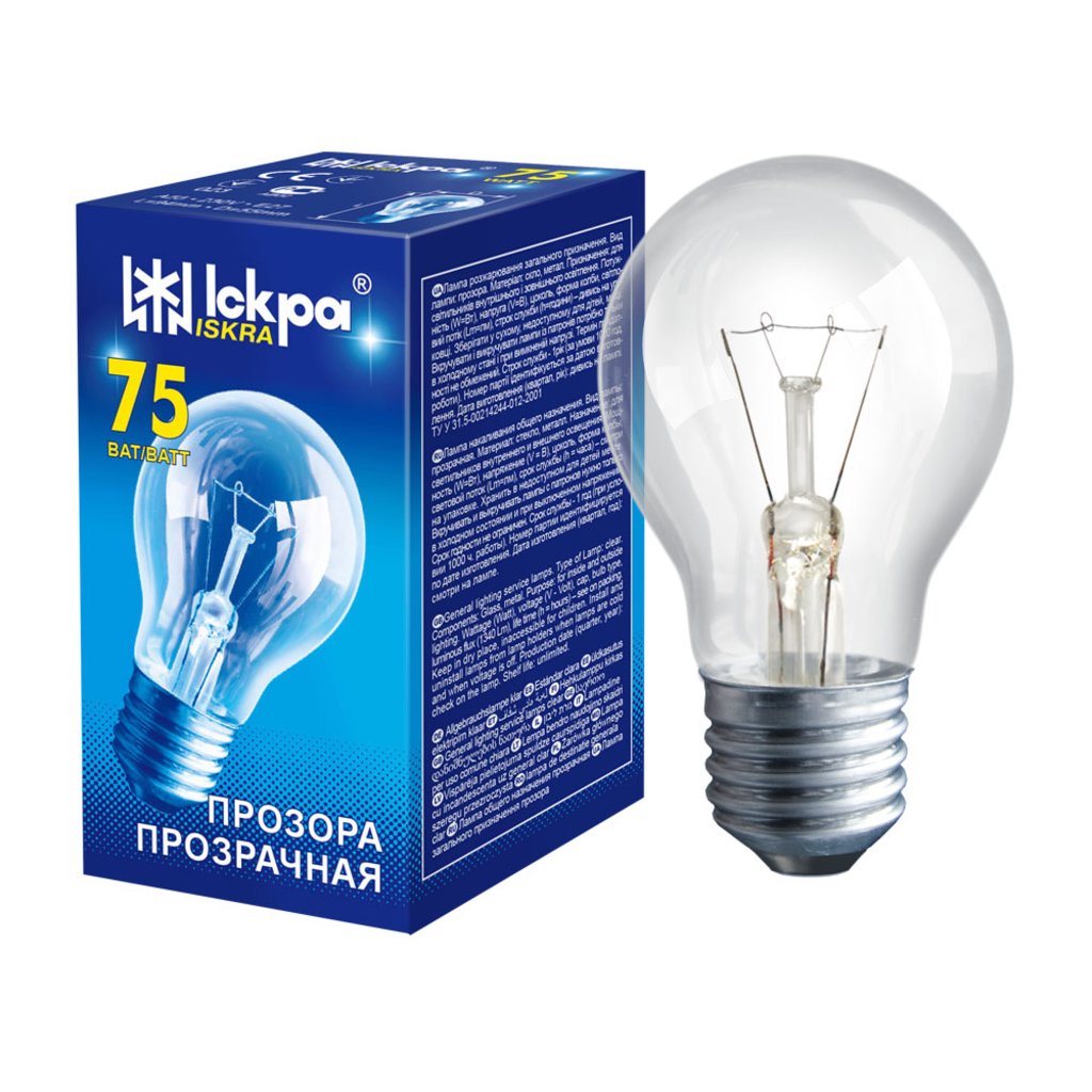 Лампа накаливания А55 75W E27 прозрачная - купить в интернет-магазине ...