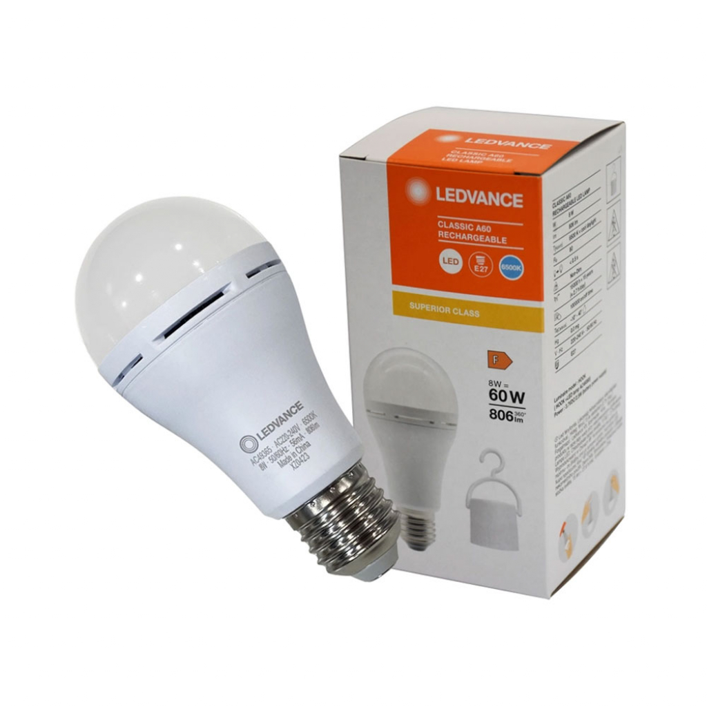 Лампа LED Ledvance з акумулятором A60 8W 6500K 806LM E27 з тримачем ...